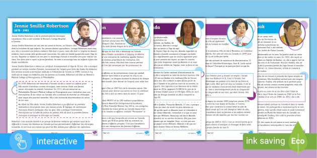 Remarkable Canadian Women Reading Comprehension Pack French