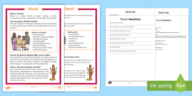 Diwali Reading Comprehension | PDF Resource | Primary