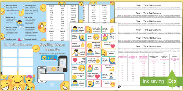 😊 Year 1 Emoji Themed Spelling Menu Pack (teacher made)