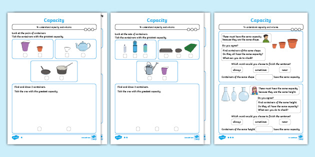 👉 Capacity PlanIt Maths Activity Sheets (teacher made)