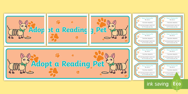 Adopt a Reading Pet Banner and Name Tags (teacher made)