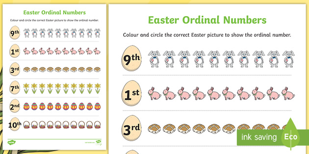 Easter Themed Ordinal Numbers Worksheet