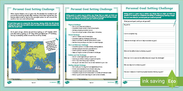 Personal Goal Setting Template | Australian Primary Resource