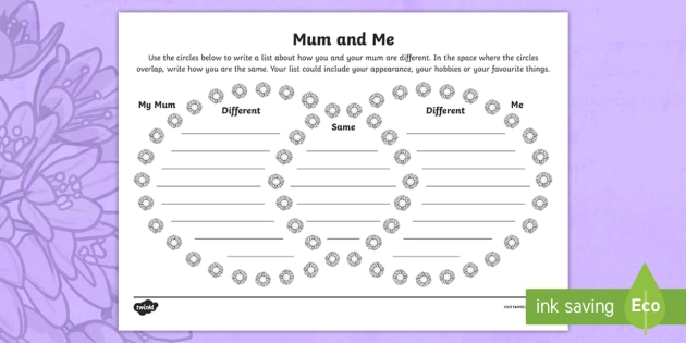 Mother\'s Day Compare and Contrast Worksheet / Worksheet