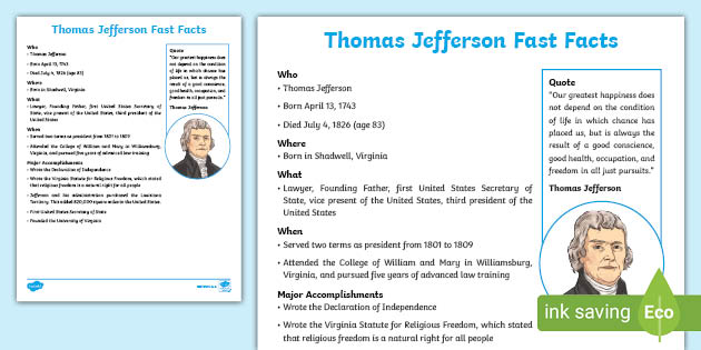 Thomas Jefferson Fast Facts Fact File