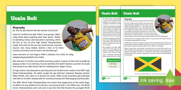 Usain Bolt Differentiated Fact File