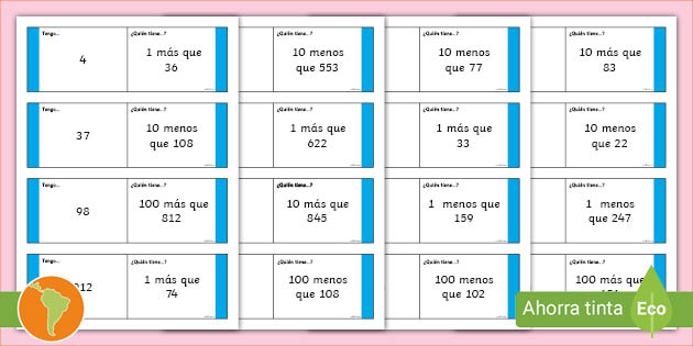 Tarjetas encuentra el número sumando y restando 1, 10, 100