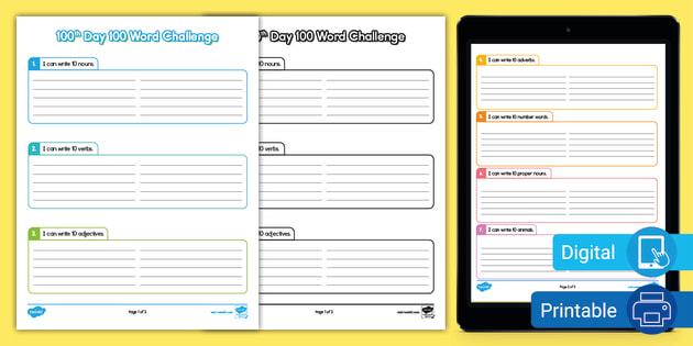 100 Words for the 100th Day of School Challenge | Twinkl