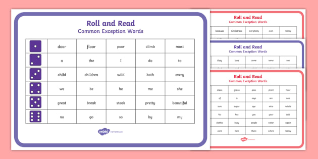 Common Exception Words Years 1 and 2 Roll and Read Activity Mat