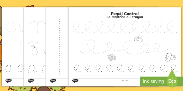 Harvest Pencil control Worksheet / Worksheets English/French