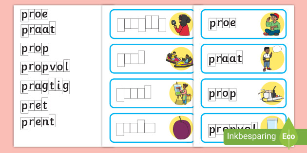 Bou Woorde Met Beginklanke -br, -pr en -vr Woordkaarte