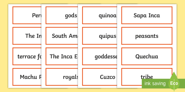 Inca Empire Word Cards