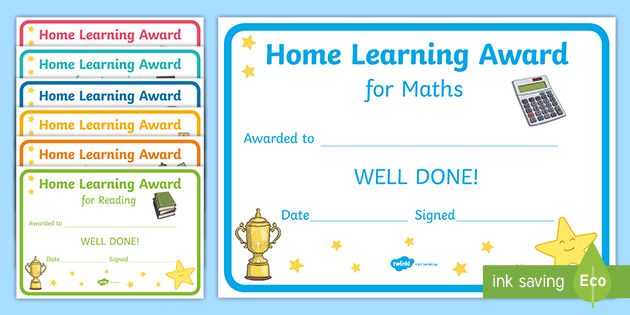 Home Learning Certificate Award Pack
