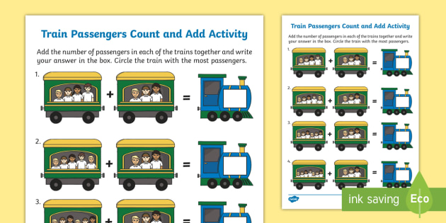 Train Passengers Count And Add Worksheet Teacher Made 