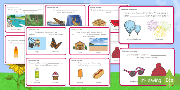 Context Clues: Summer Words Challenge Cards - Context Clues