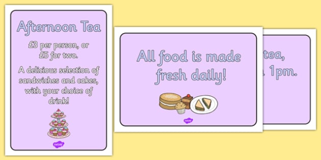 Royal Afternoon Tea Role Play Signs (teacher made)