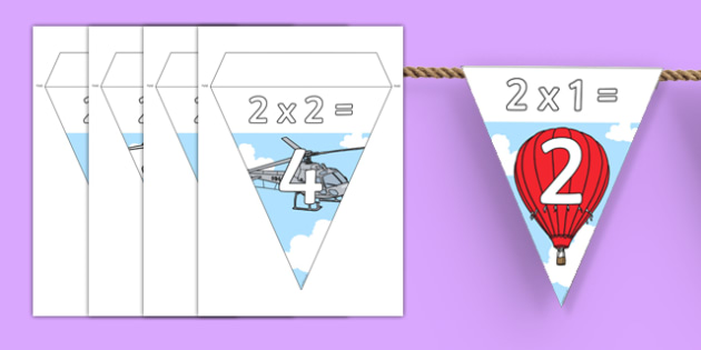 Transport Themed 2 Times Table Bunting
