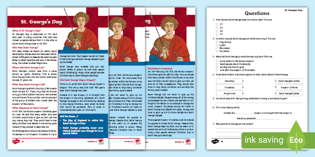 LKS2 St. George's Day Differentiated Reading Comprehension Activity