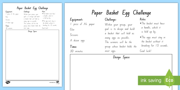 STEAM Paper Basket Egg Challenge (teacher made)