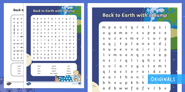 Back to Earth with a Bump Word Search (teacher made)
