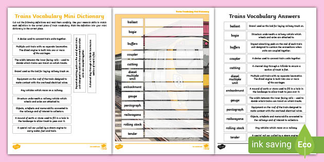 Trains Vocabulary Mini Dictionary (teacher made)