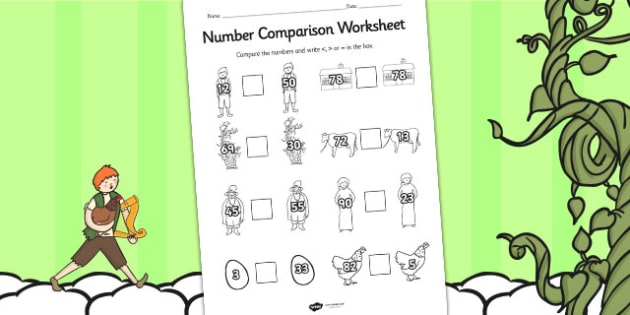 Jack and the Beanstalk Number Comparison Worksheets - number