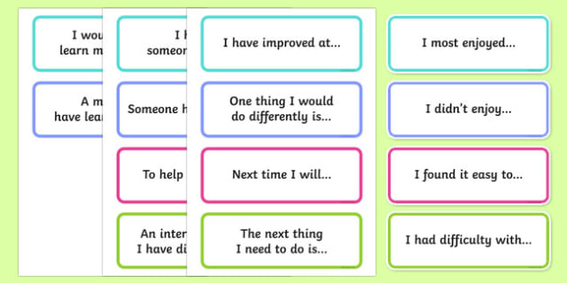 Reflecting on Learning Discussion Prompt Word Cards-Australia