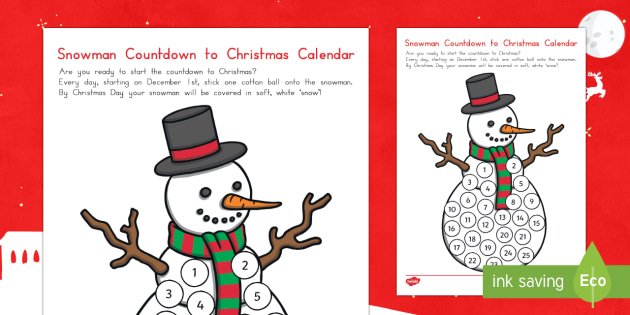 Snowman Countdown to Christmas Calendar Craft