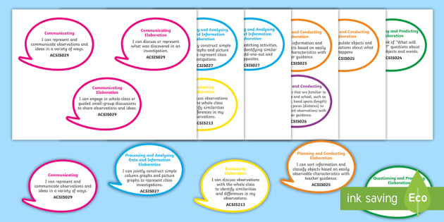 Year 1 Australian Curriculum Science Inquiry Skills: I Can Speech Bubbles