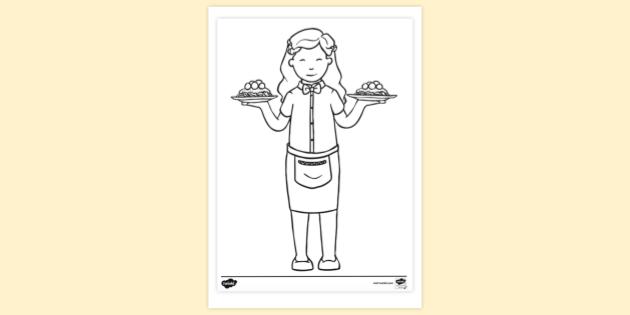 FREE! - Waitress Carrying Tray of Food Colouring Sheet | Colouring