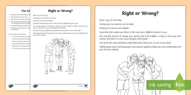 Right or Wrong Worksheet / Worksheet (teacher made)