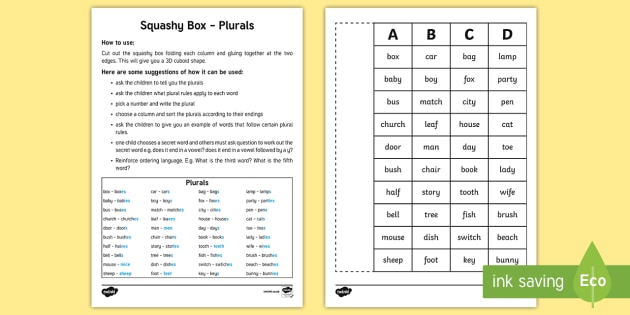Squashy Boxes Plurals Craft - NI