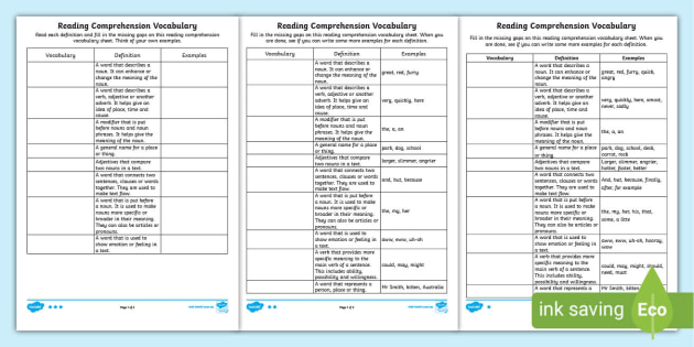 Reading Comprehension Vocabulary - Year 5 English
