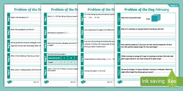 Fifth Grade Math Problem of the Day - February Activity