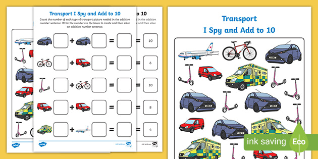 Transport I Spy and Add to 10 (teacher made)