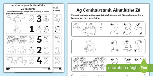Zoo Animals Count and Write Worksheet Gaeilge (teacher made)