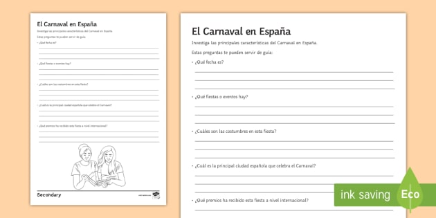 Carnival Research Project Worksheet / Worksheet Spanish