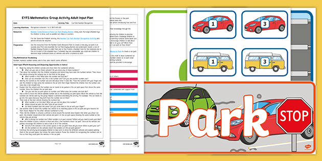 EYFS Maths: Car Park Number Recognition Group Activity Adult Input Plan and