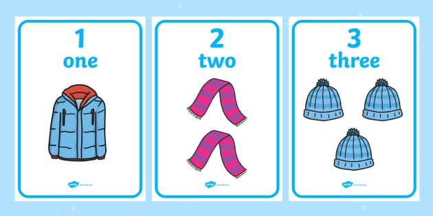 Winter Clothing Numbers and Words 1 10 Display Poster