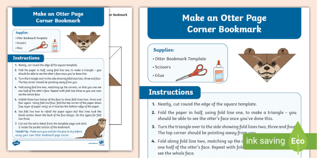 FREE! - Otter Corner Bookmark Instructions (Teacher-Made)