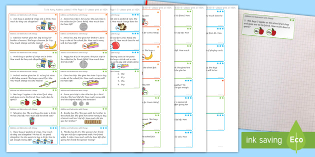 👉 Addition and Subtraction with British Money Maths Challenge Sticky Labels