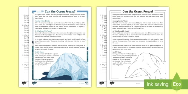 Can the Ocean Freeze? Reading Comprehension Activity