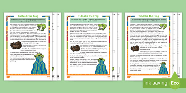 Tiddalick The Frog Differentiated Comprehension Challenge Sheet
