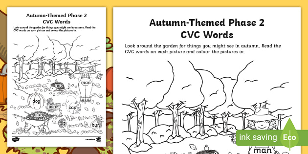 Autumn Themed Phase 2 Cvc Words Colouring Activity