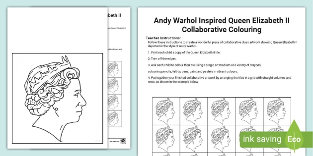 Warhol Inspired Queen Elizabeth II Collaborative Colouring