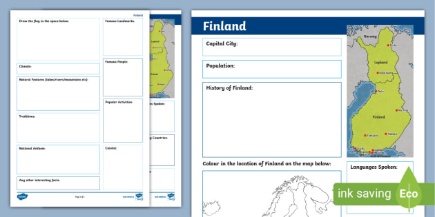 Finland Fact File Writing Template 3rd/4th Class