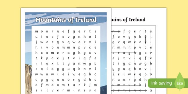 Mountains of Ireland Differentiated Word Search-Irish