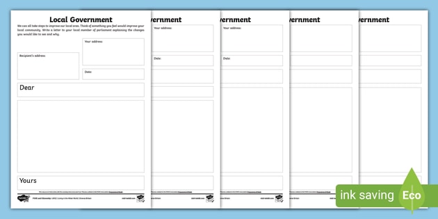 KS2 Letter to Local Government Activity Sheet - Citizenship