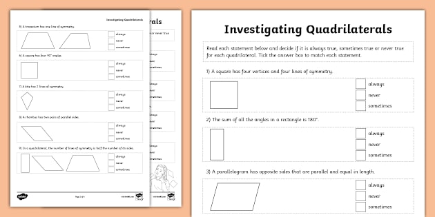 Quadrilateral And Their Properties Worksheet