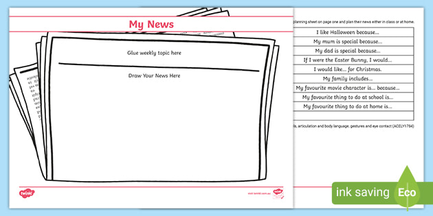 Sharing My News Topic Selection Worksheet